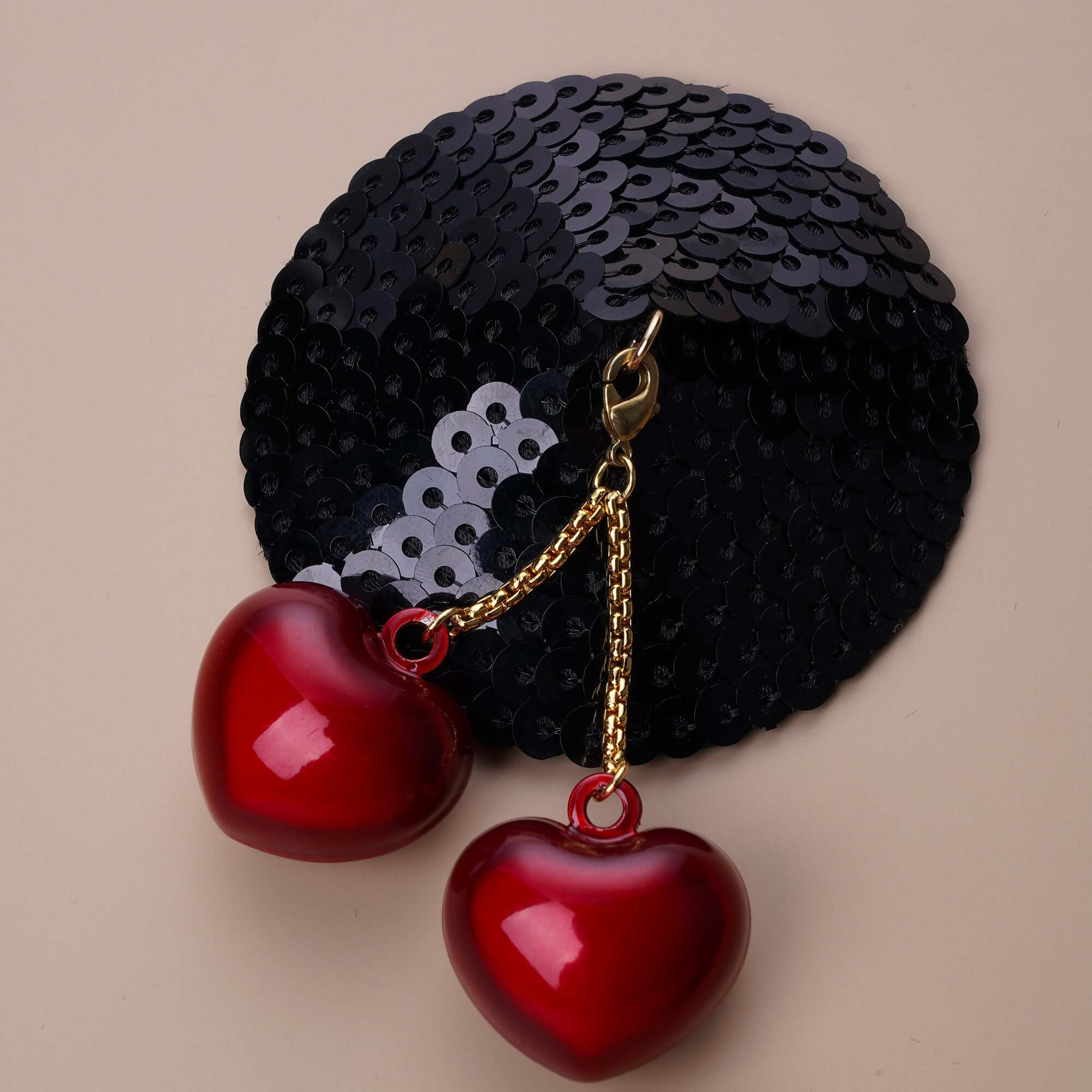 UPKO Black Sequin Nipple Pasties with Gold Bell Accents