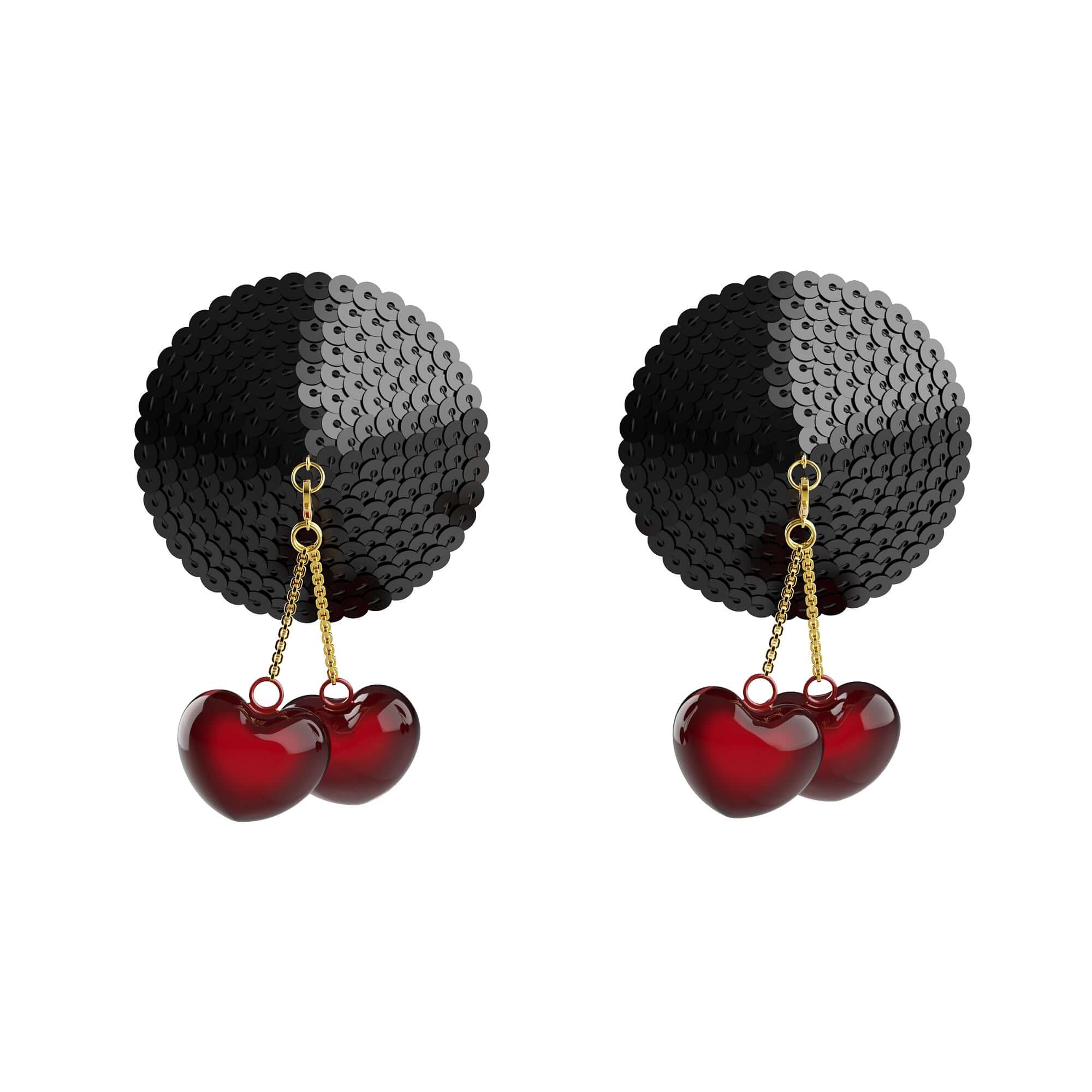 UPKO Black Sequin Nipple Pasties with Gold Bell Accents